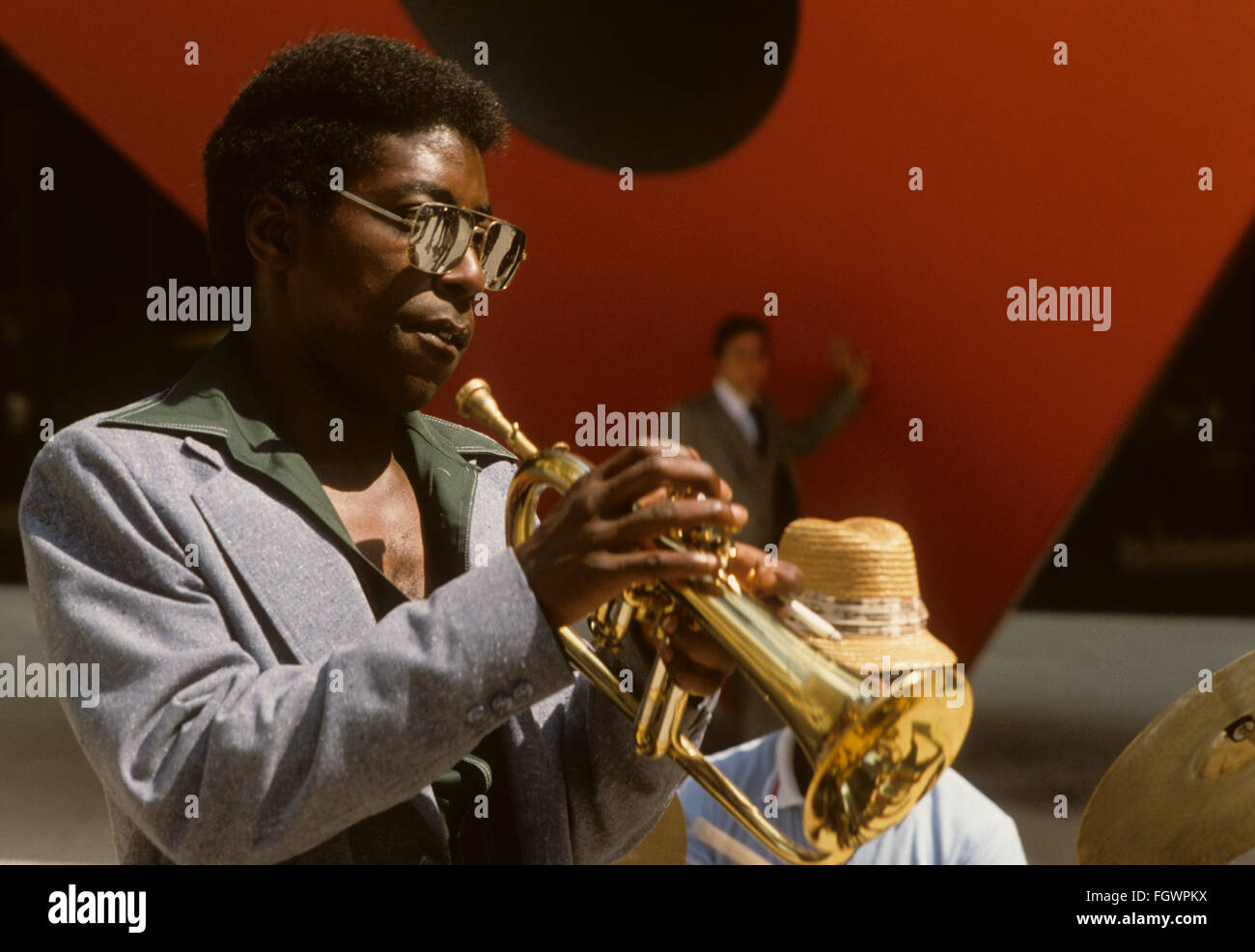 Man playing trumpet in New York jazz band, 1981 Stock Photo - Alamy