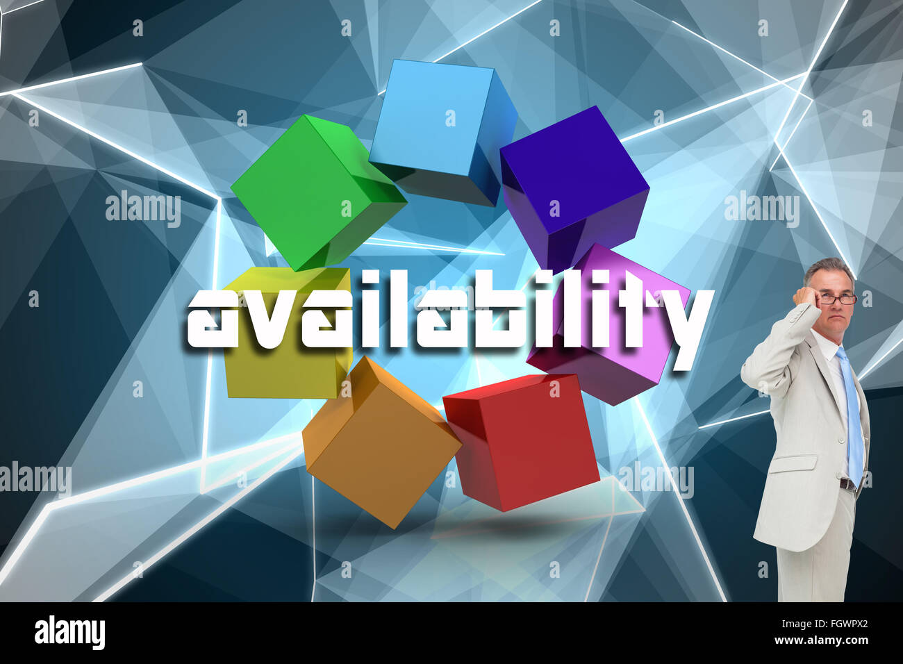 Availability against abstract glowing black background Stock Photo - Alamy