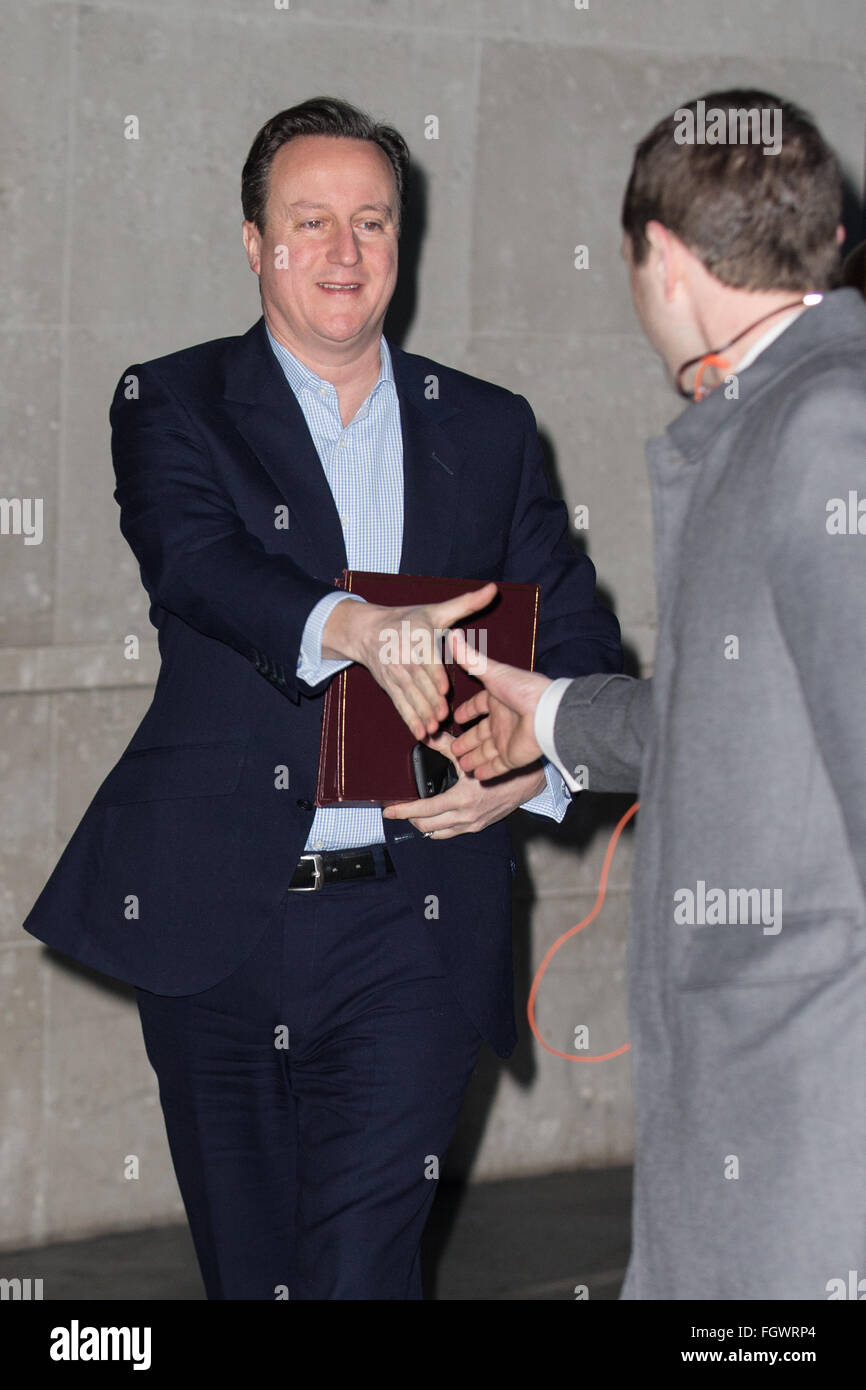 David Cameron pictured arriving at the BBC News Studios to talk about ...