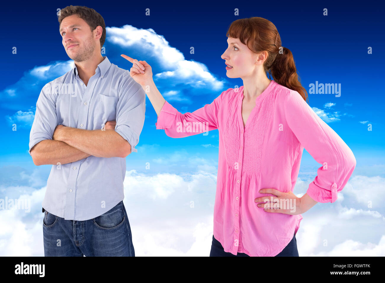 Composite image of woman arguing with uncaring man Stock Photo - Alamy
