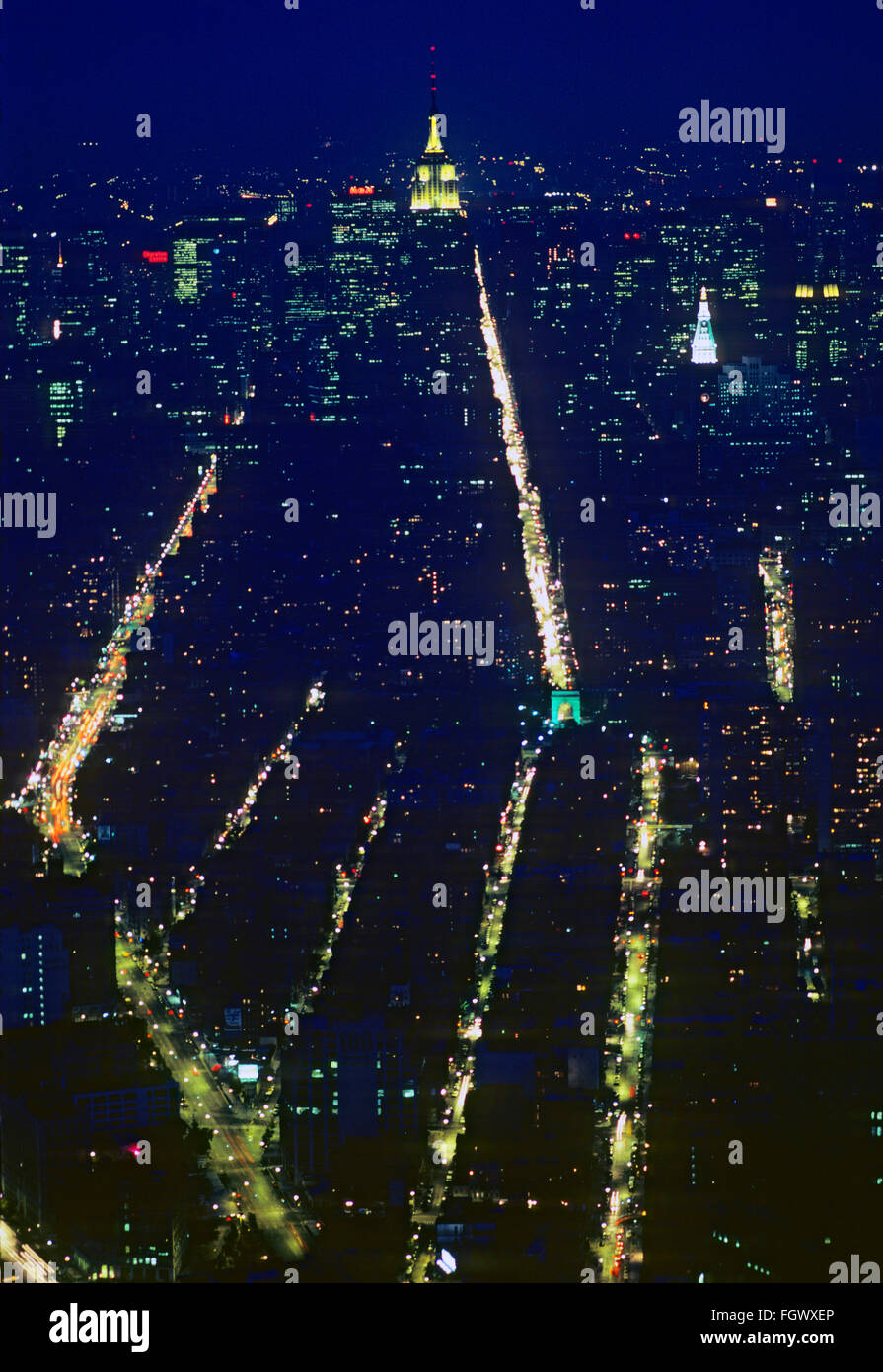 New York City at night from the top of the World Trade Center, 1981 ...