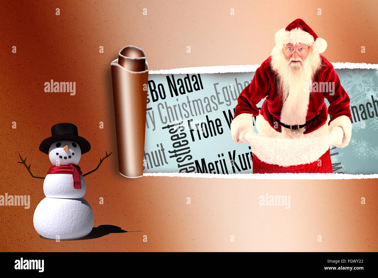 Composite image of santa open his red bag Stock Photo - Alamy