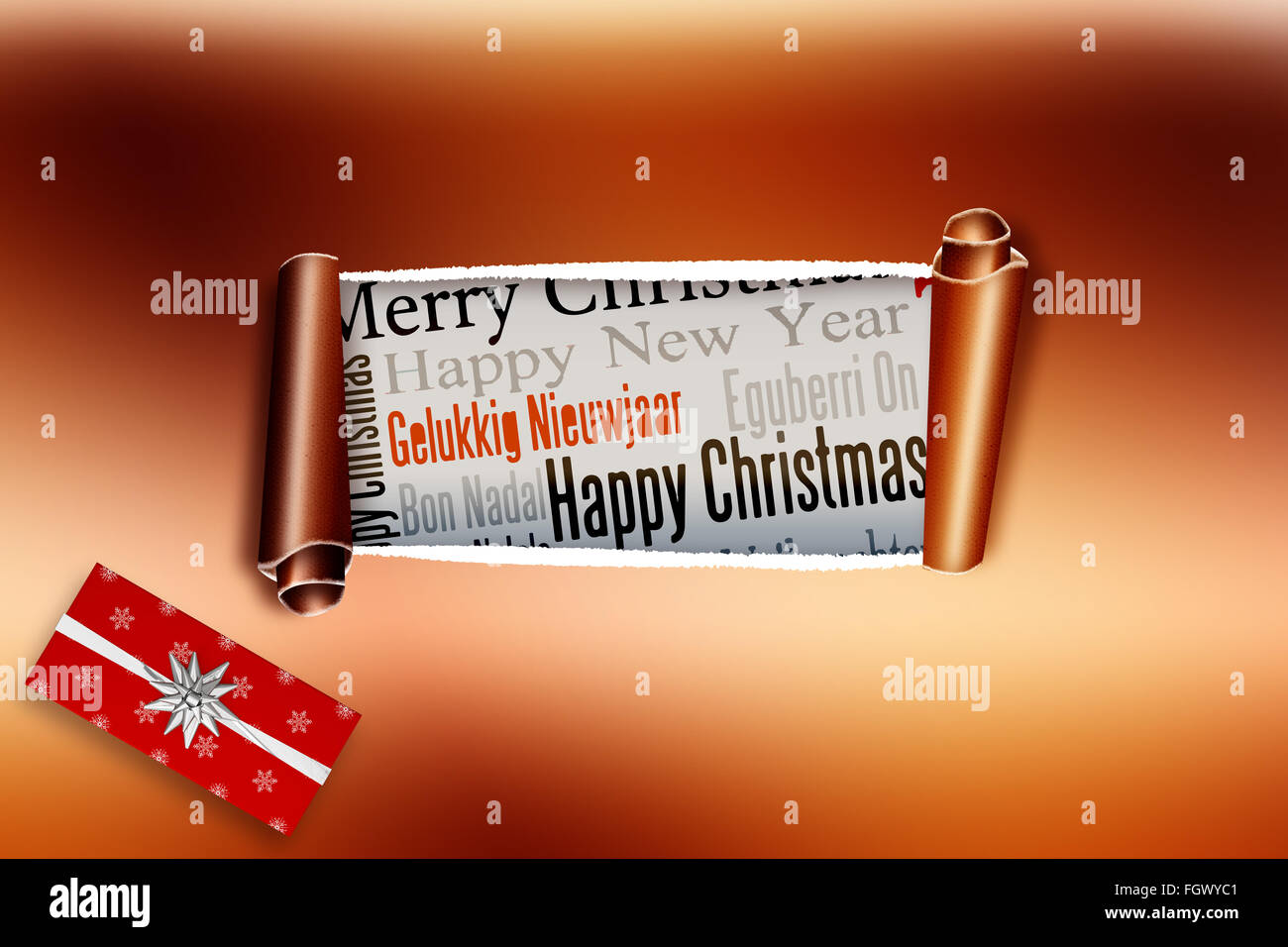 Composite image of christmas present with bow Stock Photo - Alamy
