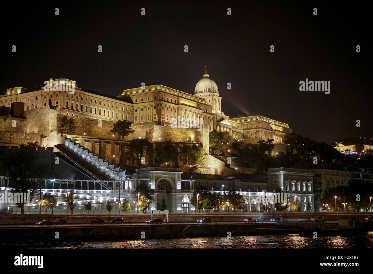 Buda Castle illuminated at nigt in Budapest Stock Photo - Alamy