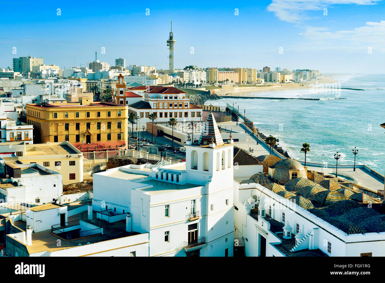 aerial view of Cadiz, in Spain, bordered by the Mediterranean sea Stock ...