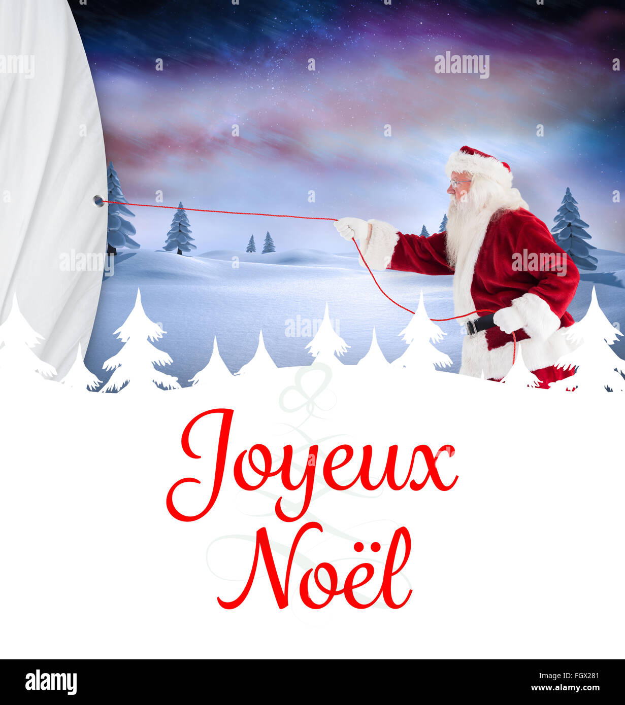 Composite image of santa claus pulling a rope Stock Photo - Alamy