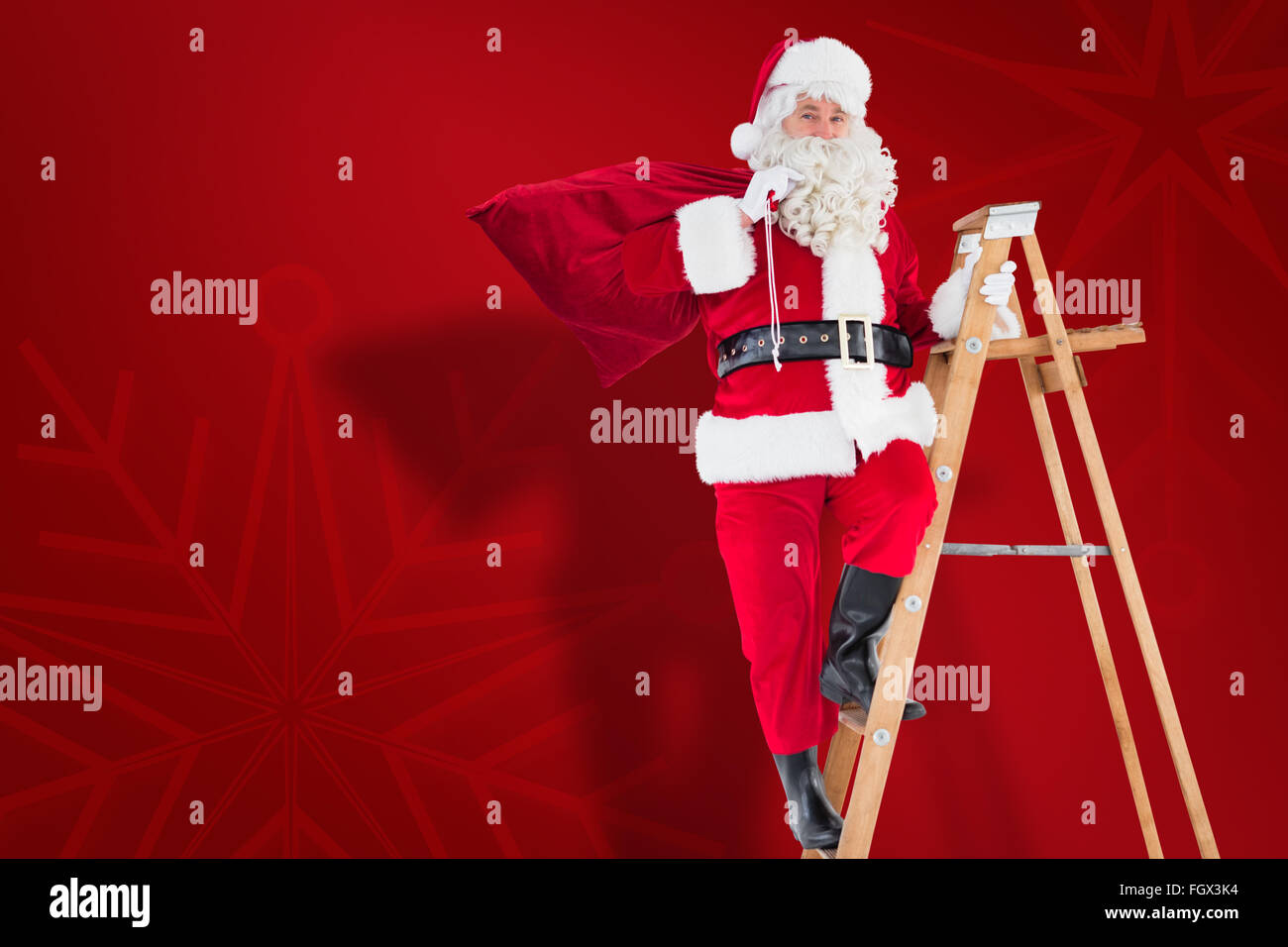 Composite image of santa claus climbing a ladder Stock Photo - Alamy