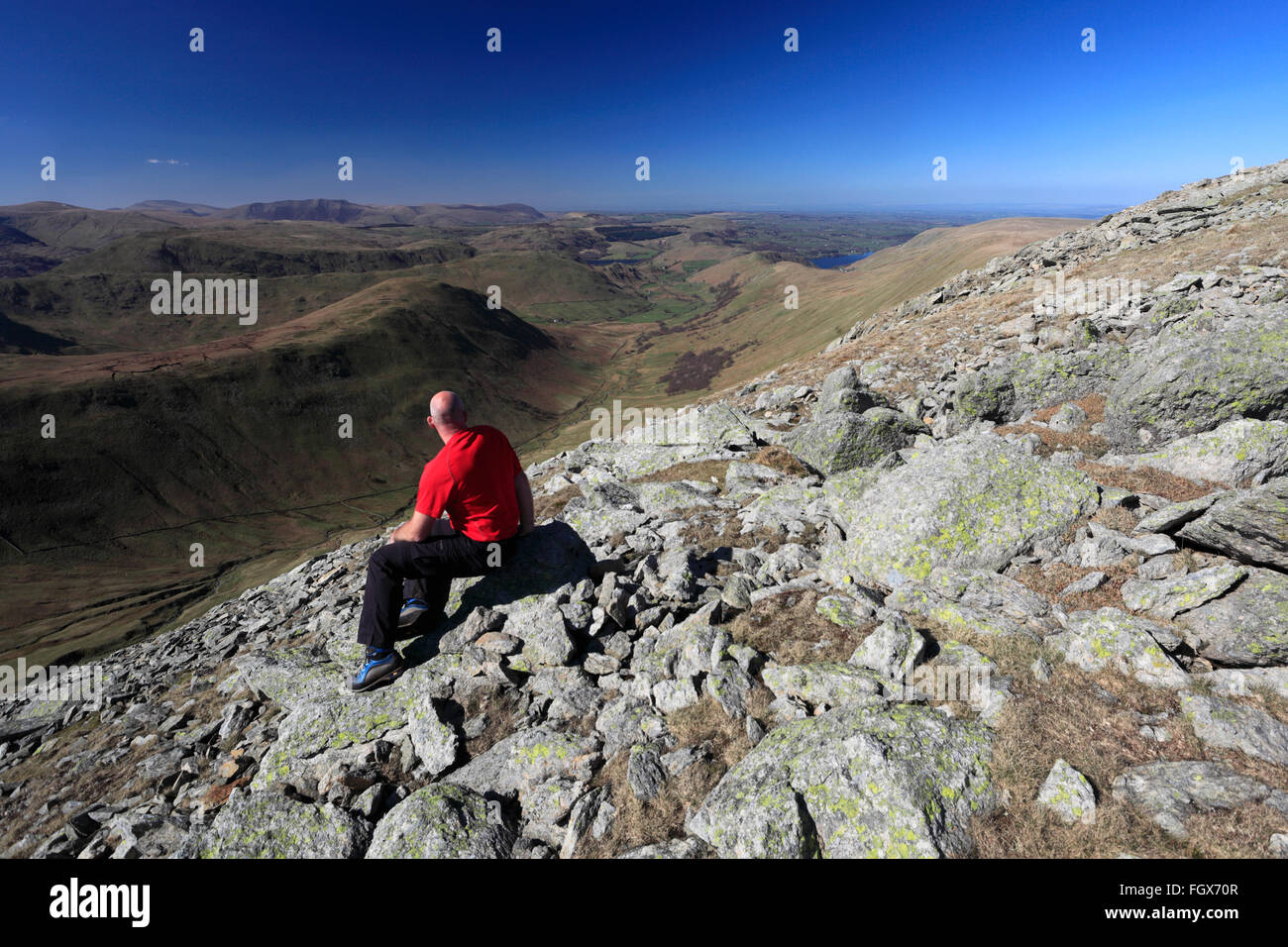 Walker on High Raise fell, High Street, Martindale Common valley, Lake ...
