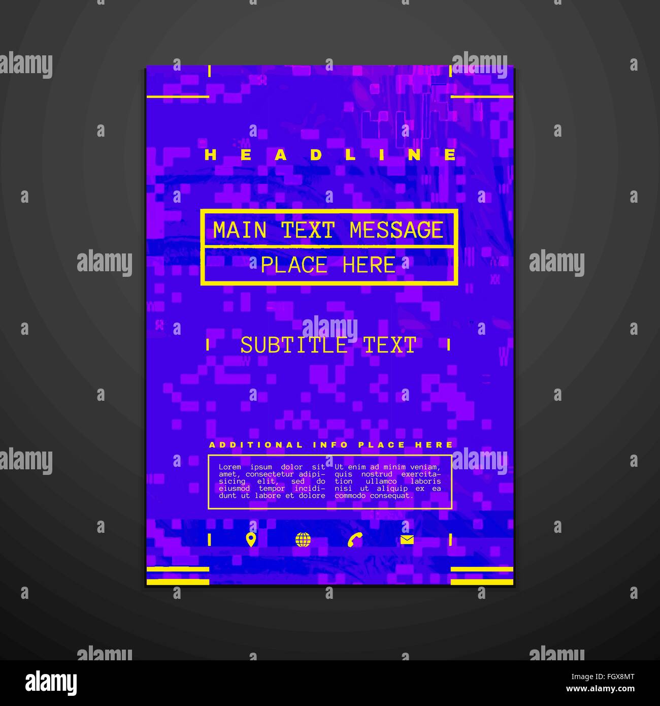 vector violet yellow colored abstract digital pixels glitch art design ...