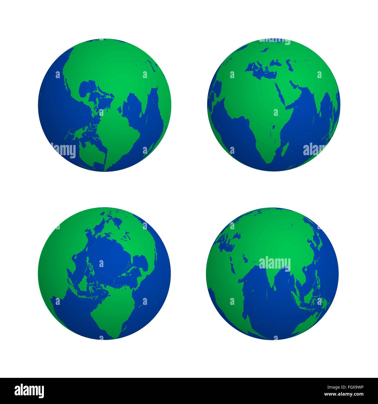 vector blue green color globe earth shadow map various view set ...