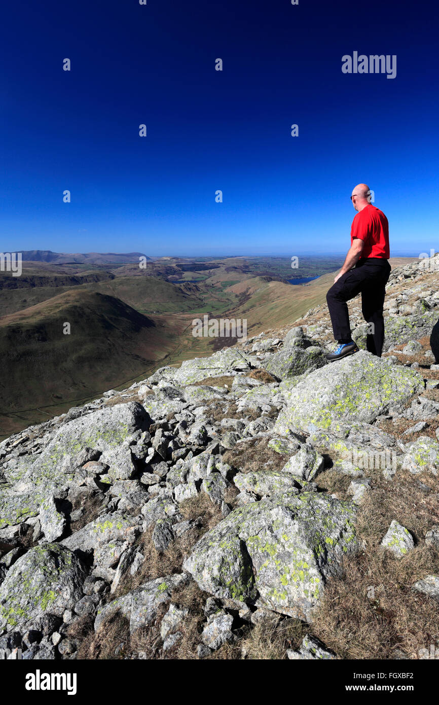 Walker on High Raise fell, High Street, Martindale Common valley, Lake ...