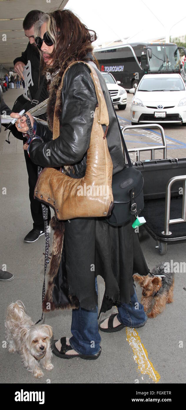 Steven Tyler arrives at Los Angeles International Airport with his two ...