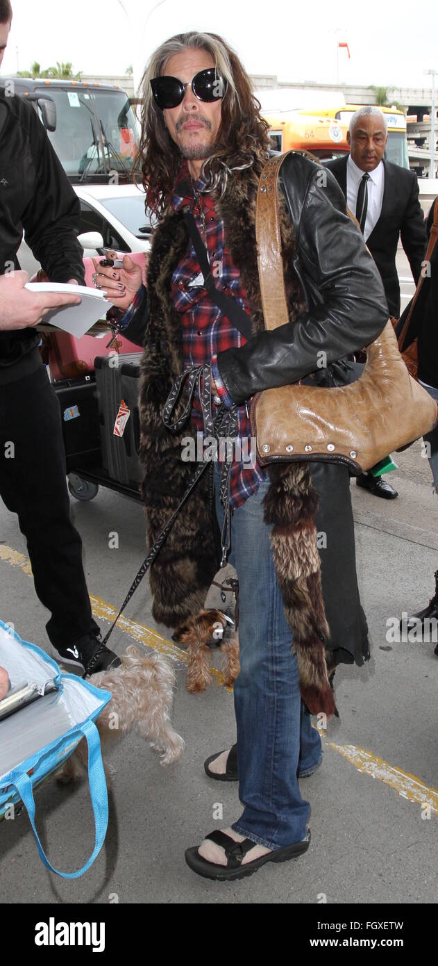 Steven Tyler arrives at Los Angeles International Airport with his two ...