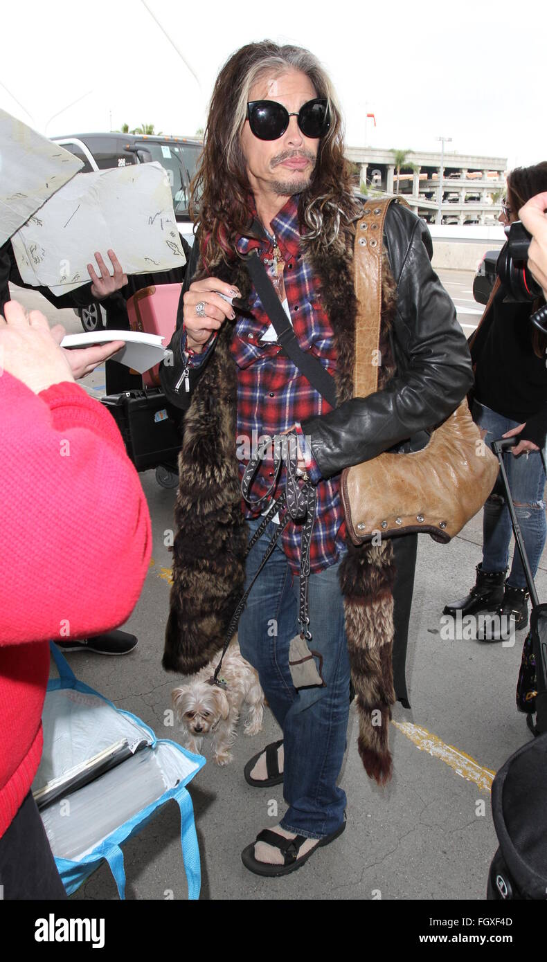 Steven Tyler arrives at Los Angeles International Airport with his two ...