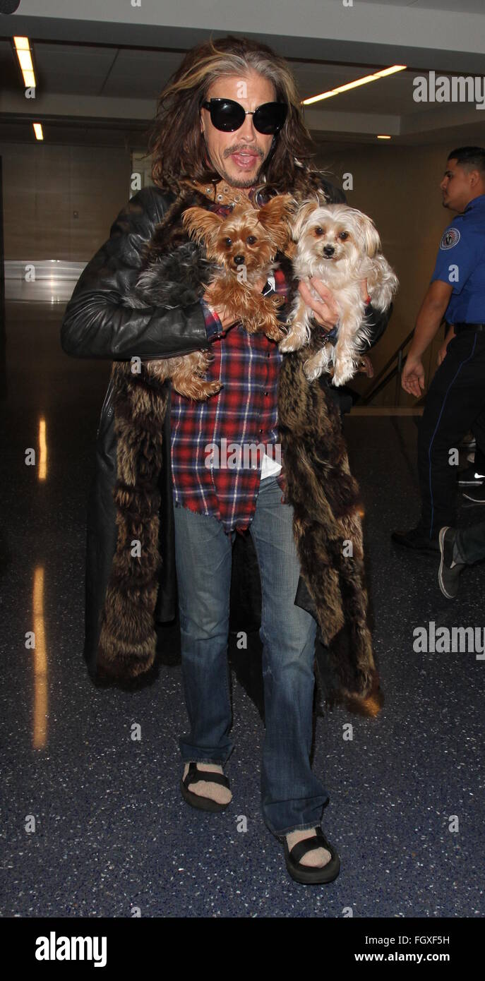 Steven Tyler arrives at Los Angeles International Airport with his two ...
