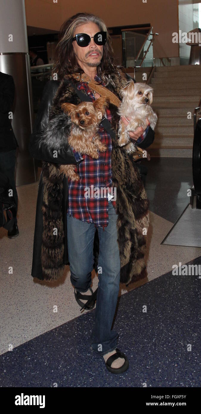 Steven Tyler arrives at Los Angeles International Airport with his two ...