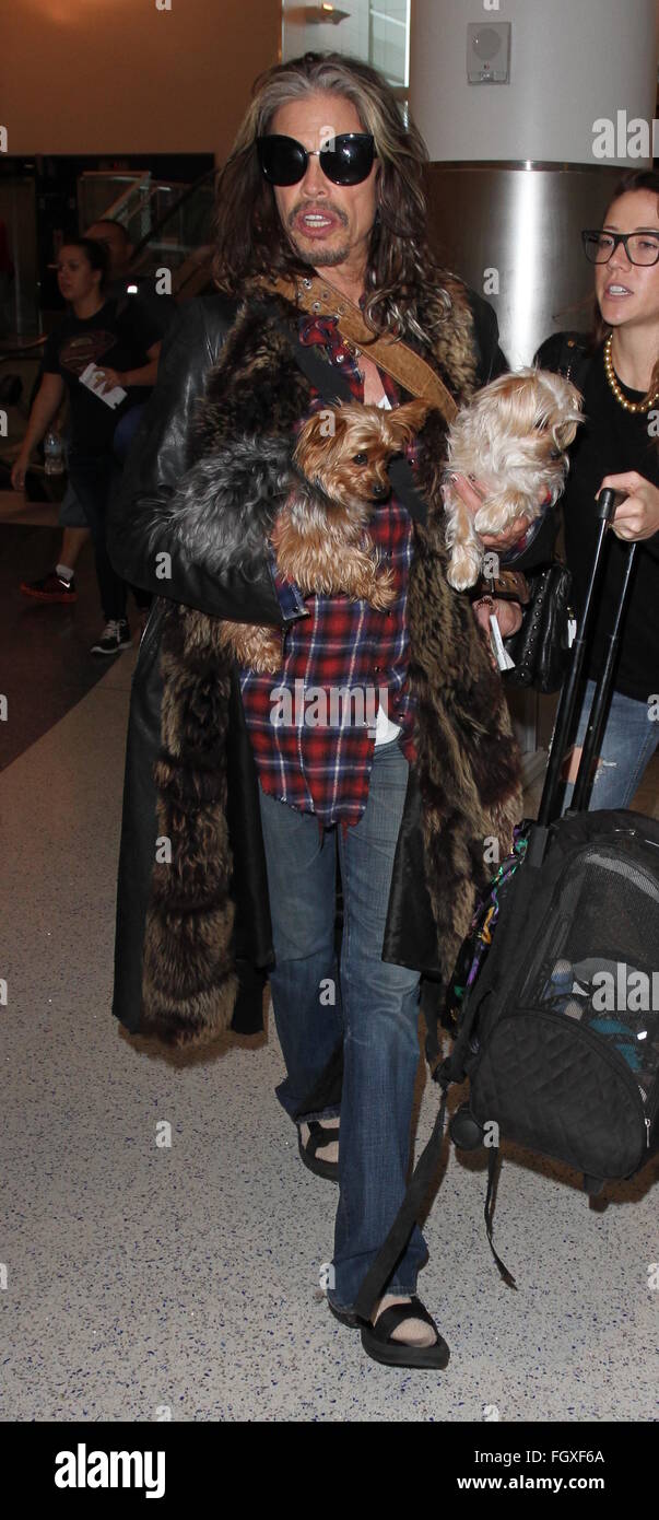 Steven Tyler arrives at Los Angeles International Airport with his two ...