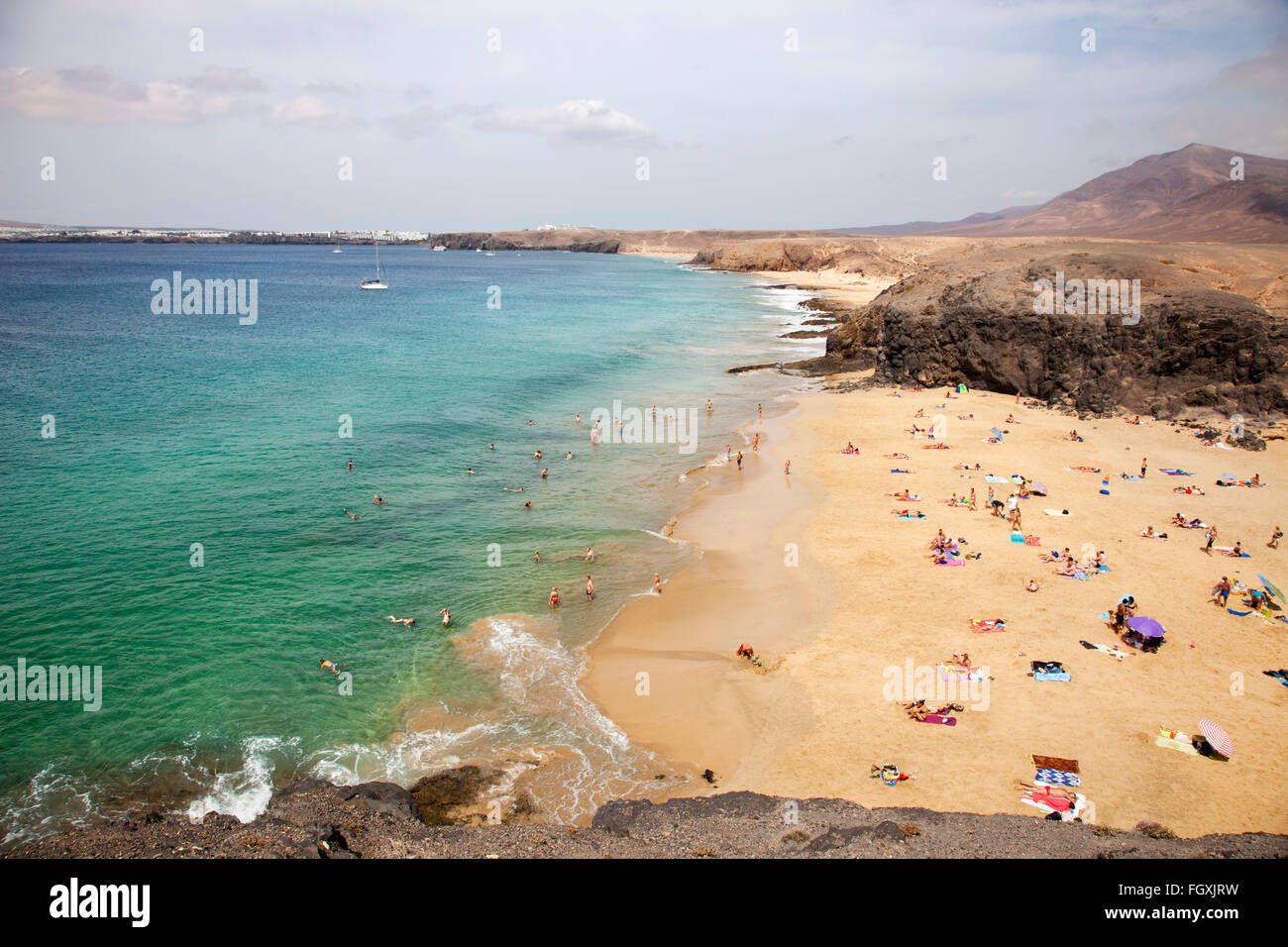 beach, Punta del Papagayo, Lanzarote island, Canary archipelago, Spain ...