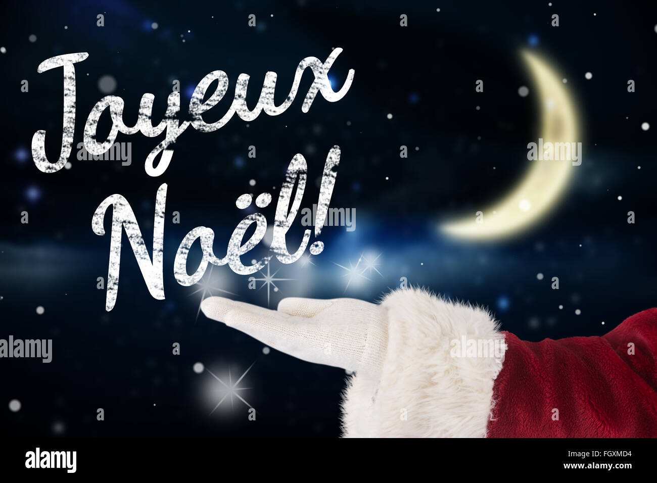Composite image of santa claus shows open hand Stock Photo - Alamy