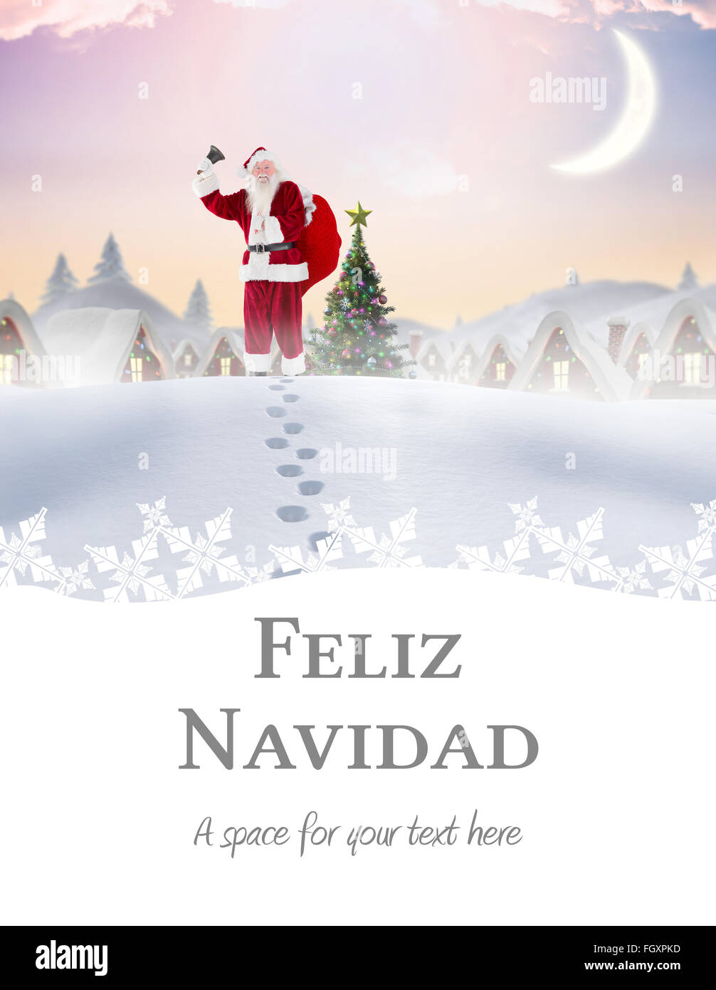 Composite image of santa delivery presents to village Stock Photo - Alamy