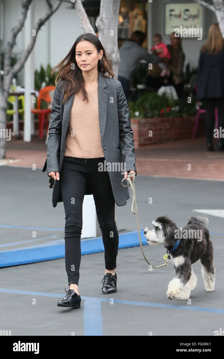 Jamie Chung seen having lunch at Fred Segal with her dog Ewok Featuring ...