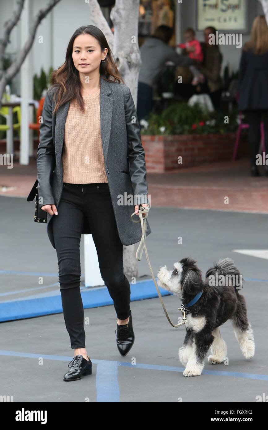 Jamie Chung seen having lunch at Fred Segal with her dog Ewok Featuring ...