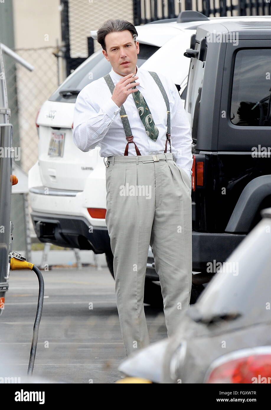 Actor Ben Affleck taking a smoke break on the set of 'Live By Night ...