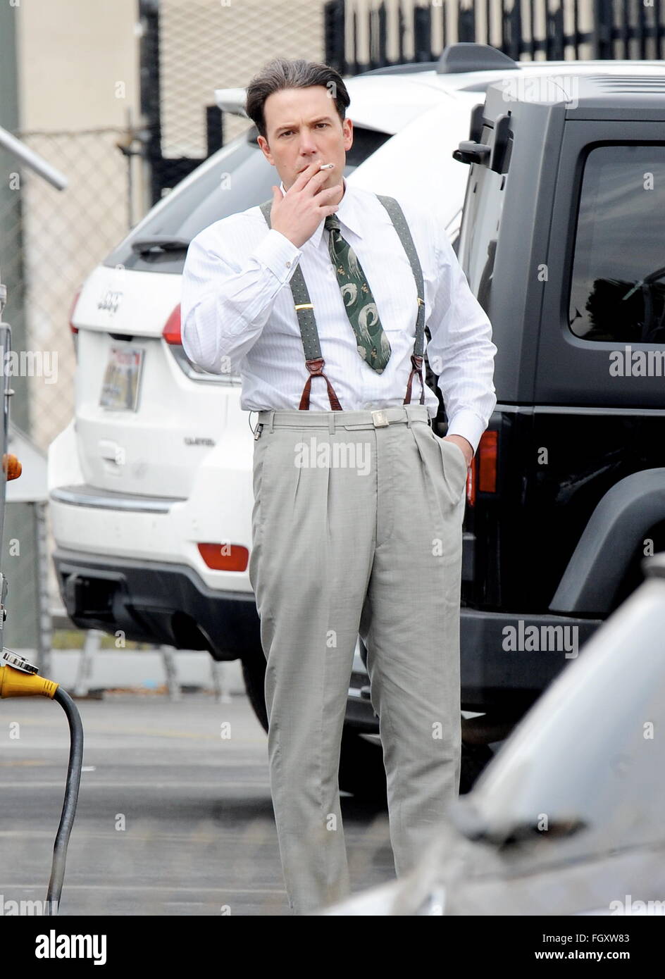 Actor Ben Affleck taking a smoke break on the set of 'Live By Night ...