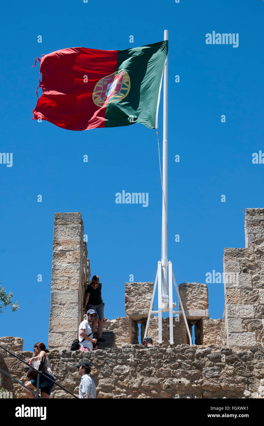 Flag at São Jorge Castle is a Moorish castle occupying a commanding ...