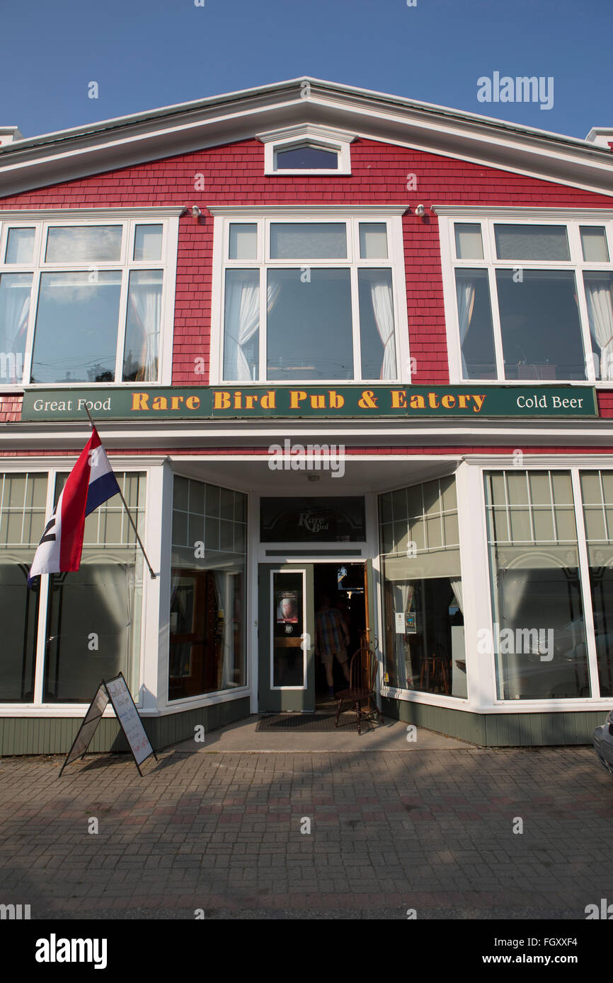 Facade of the Rare Bird pub at Guysborough in Nova Scotia, Canada. The ...