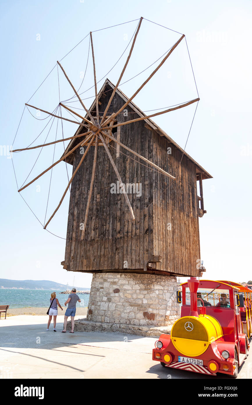 Old wooden windmill on the Isthmus, Nessebar, Bulgaria Stock Photo - Alamy
