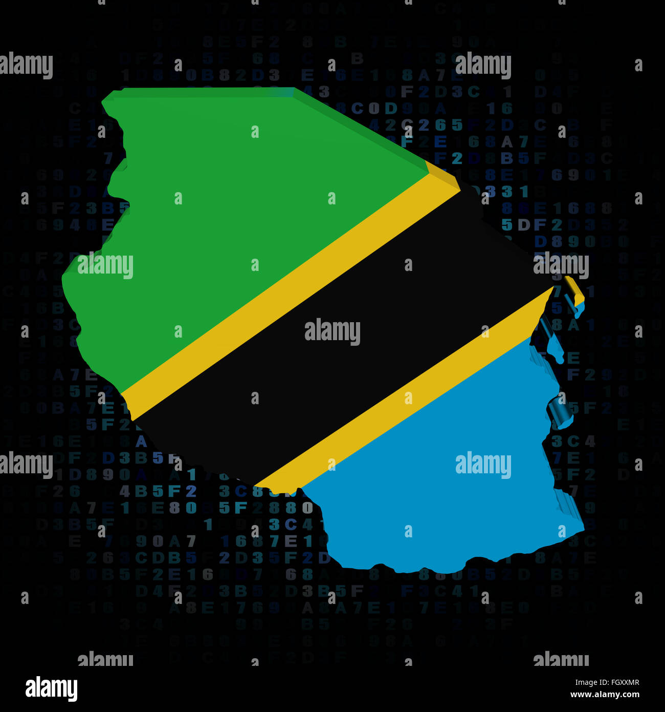 Tanzania map flag on hex code illustration Stock Photo - Alamy