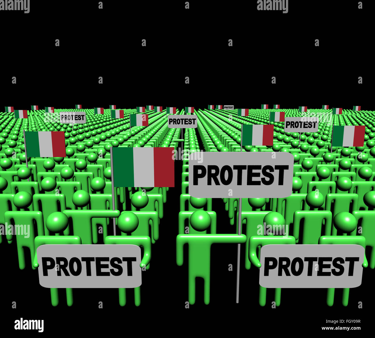 Crowd of people with protest signs and Italian flags illustration Stock ...