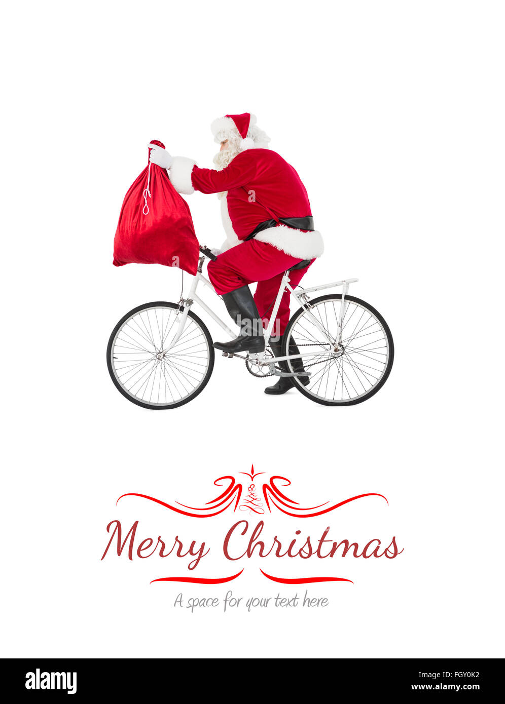 Composite image of santa cycling and holding his sack Stock Photo - Alamy
