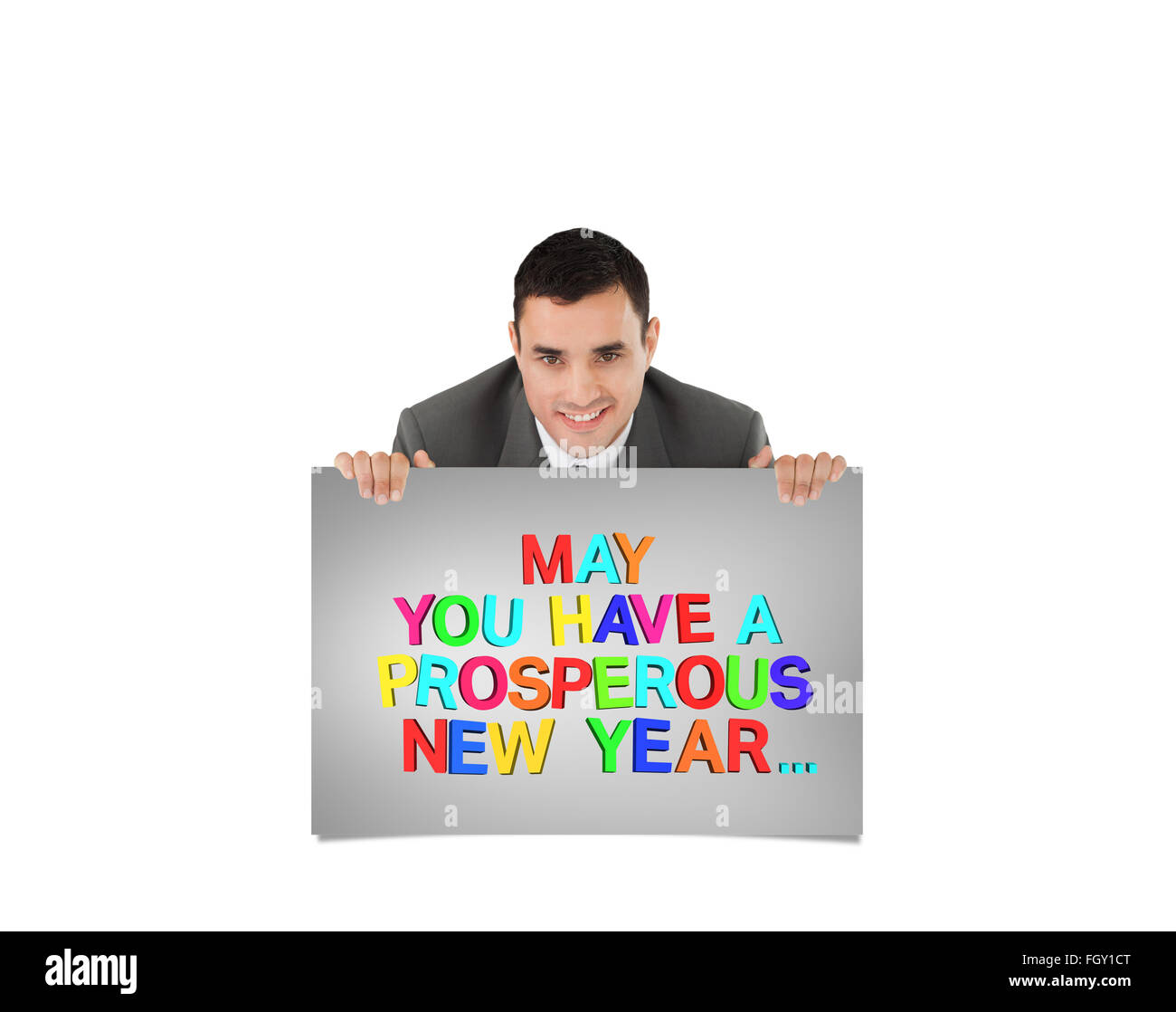 Composite image of businessman looking over wall Stock Photo - Alamy