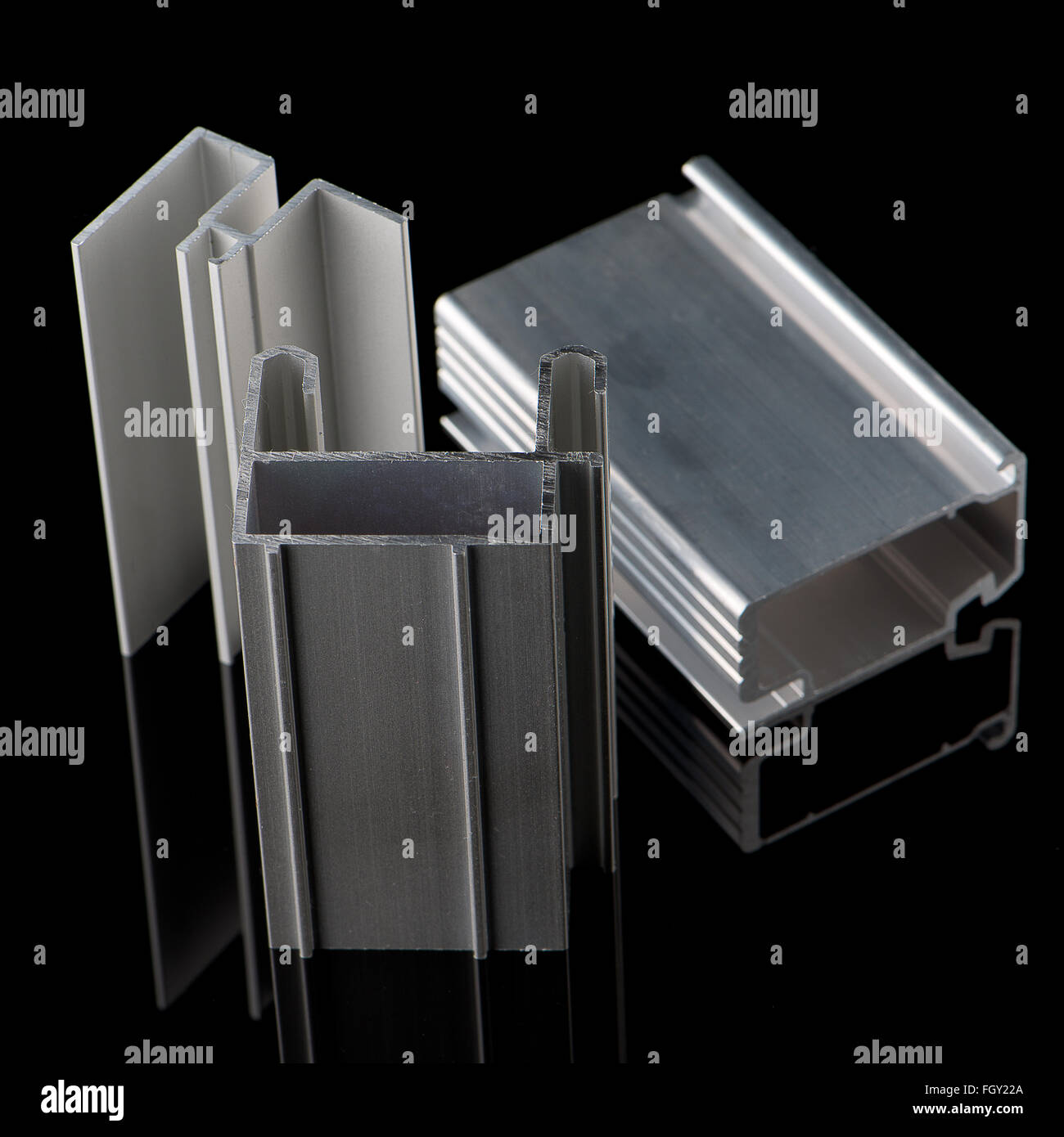Aluminium profile sample isolated on black background Stock Photo - Alamy