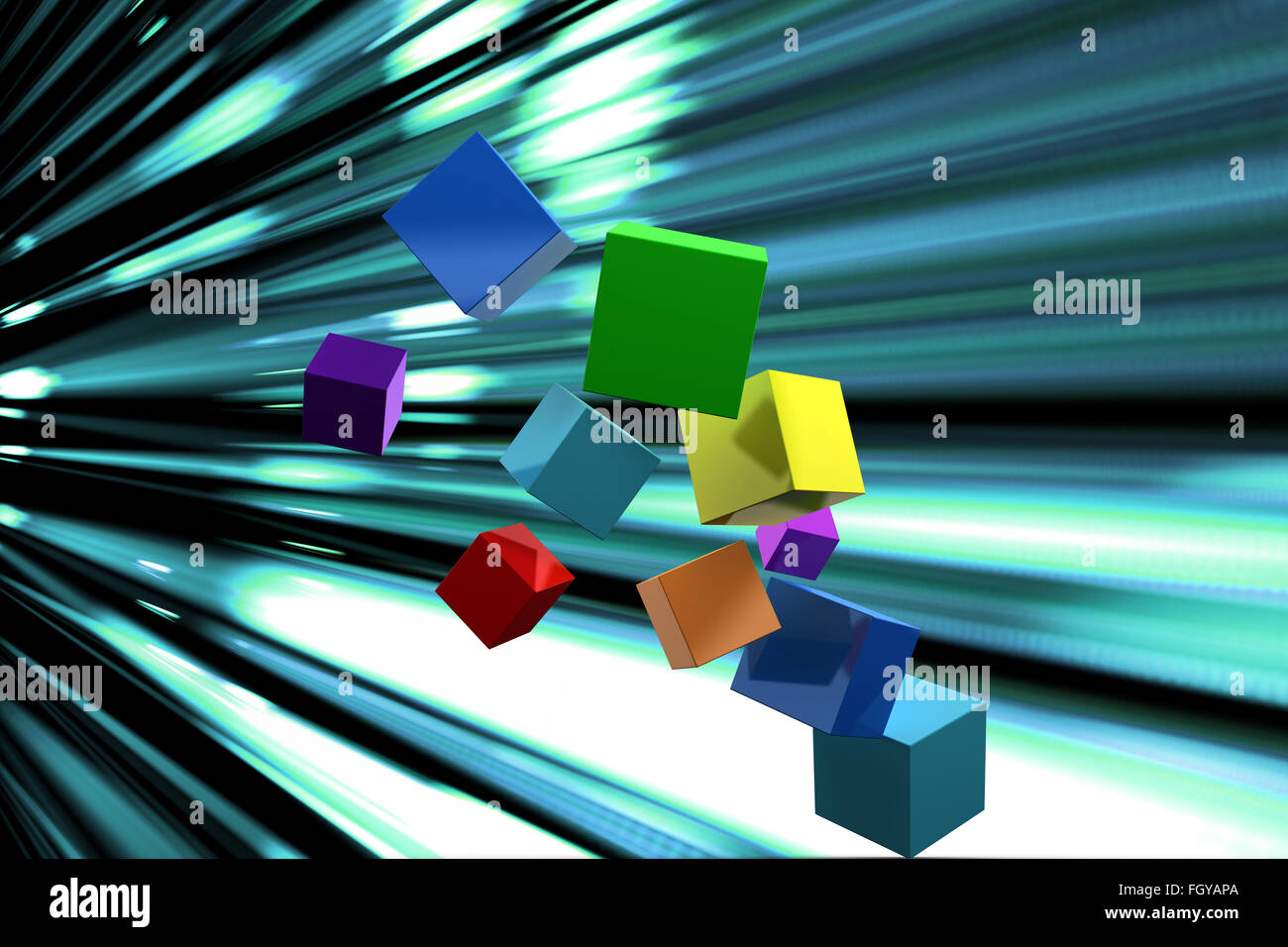Composite image of 3d colourful cubes floating Stock Photo - Alamy
