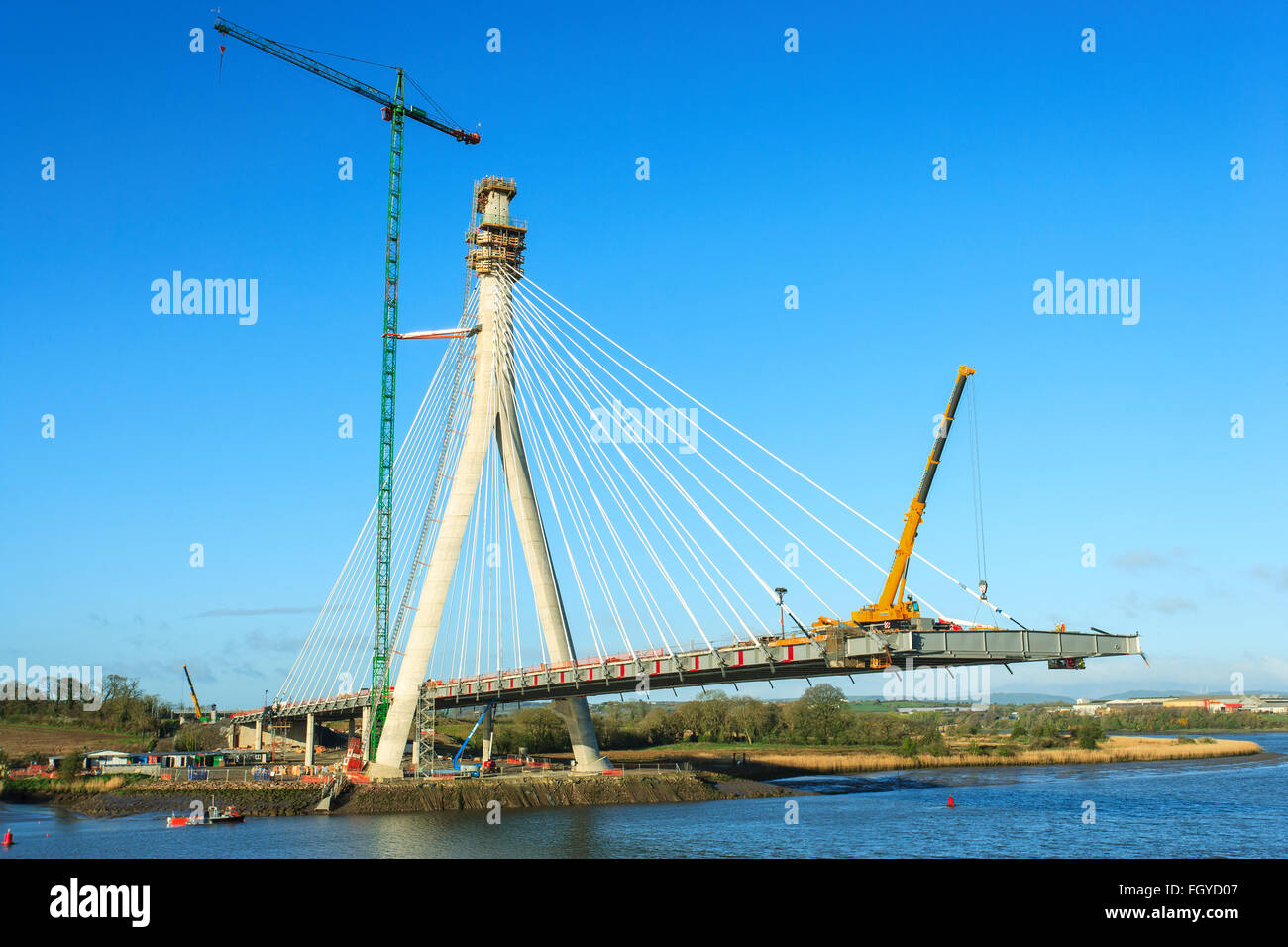 cable suspension bridge under construction river uk Stock Photo - Alamy