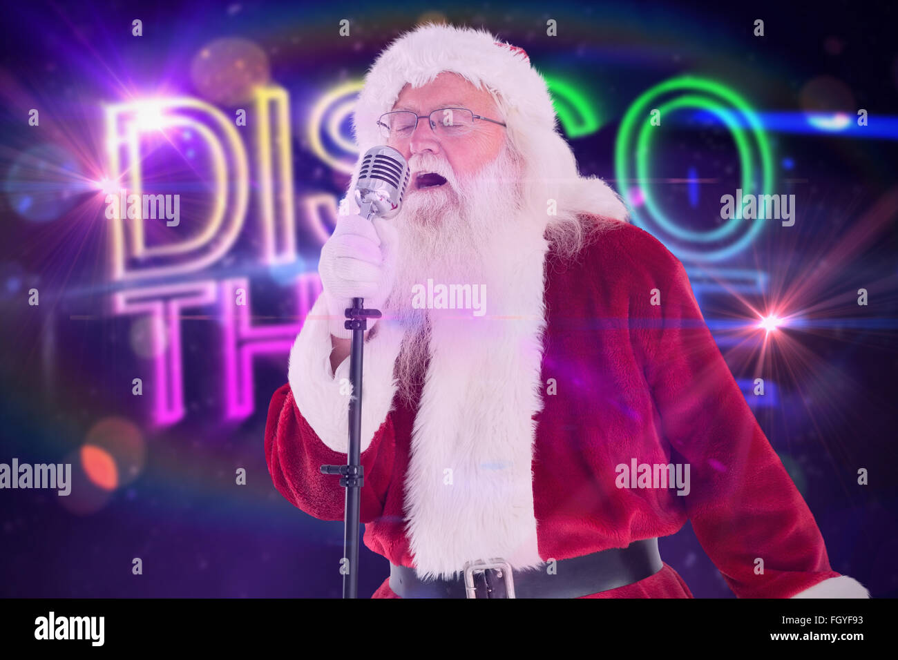 Composite image of santa claus is singing christmas songs Stock Photo ...