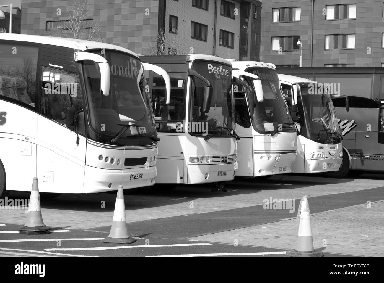 Row of parked bus's or coaches Stock Photo - Alamy