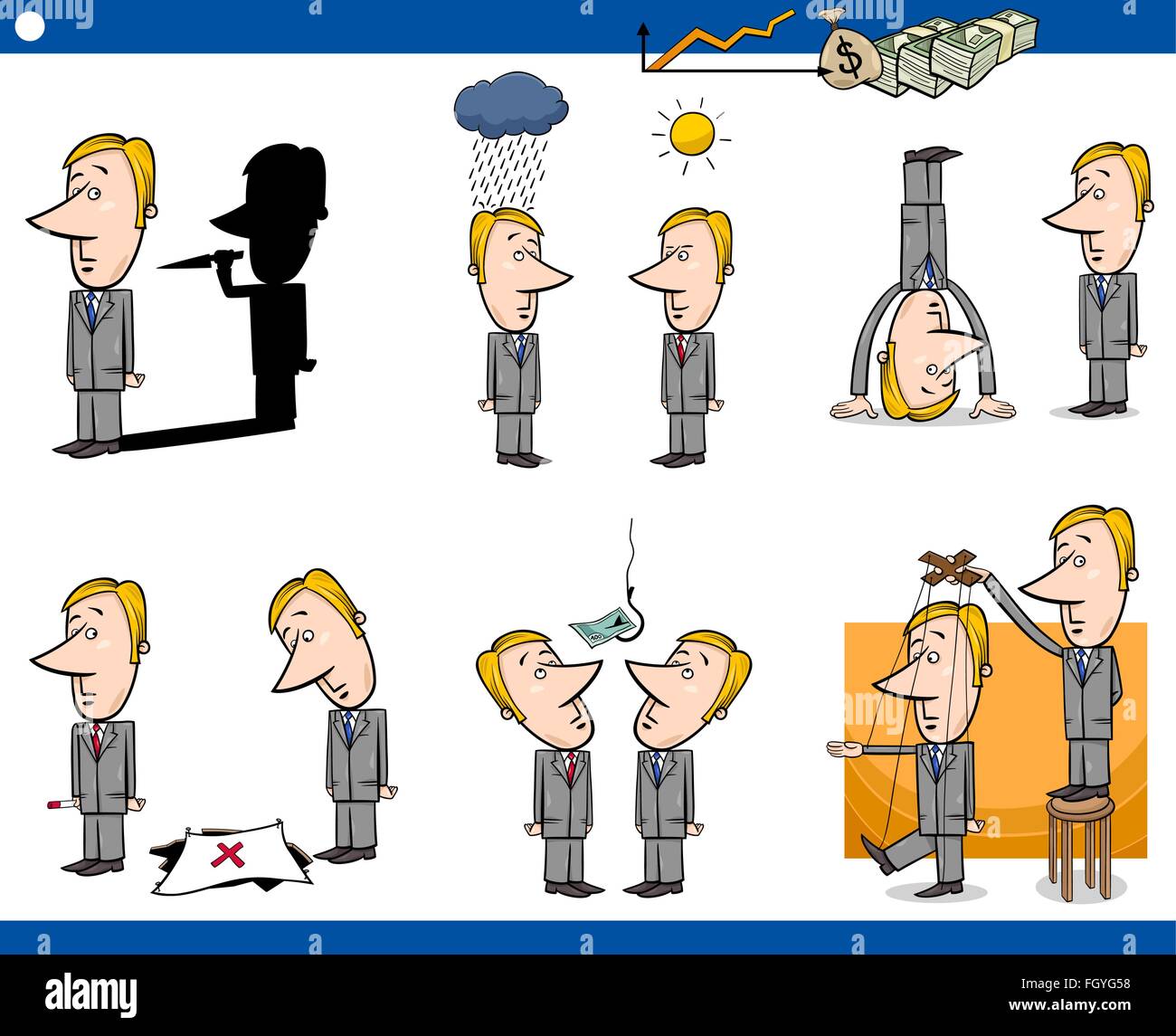 Concept Cartoon Illustration Set of Business Metaphors with Businessman ...