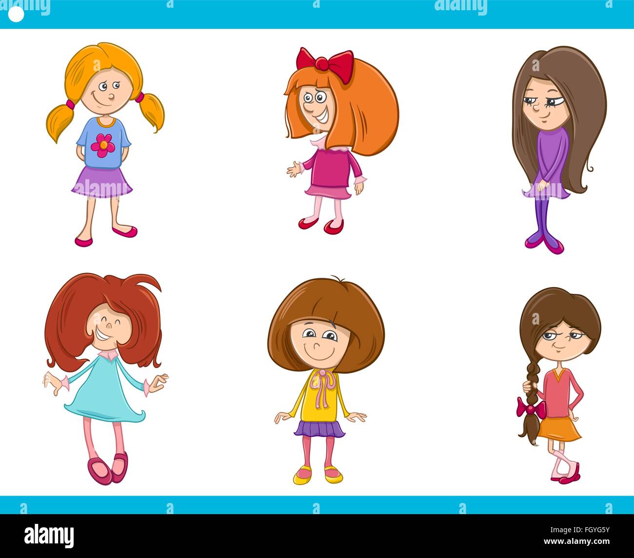 Cartoon Illustration of School or Preschool Age Girls Children ...