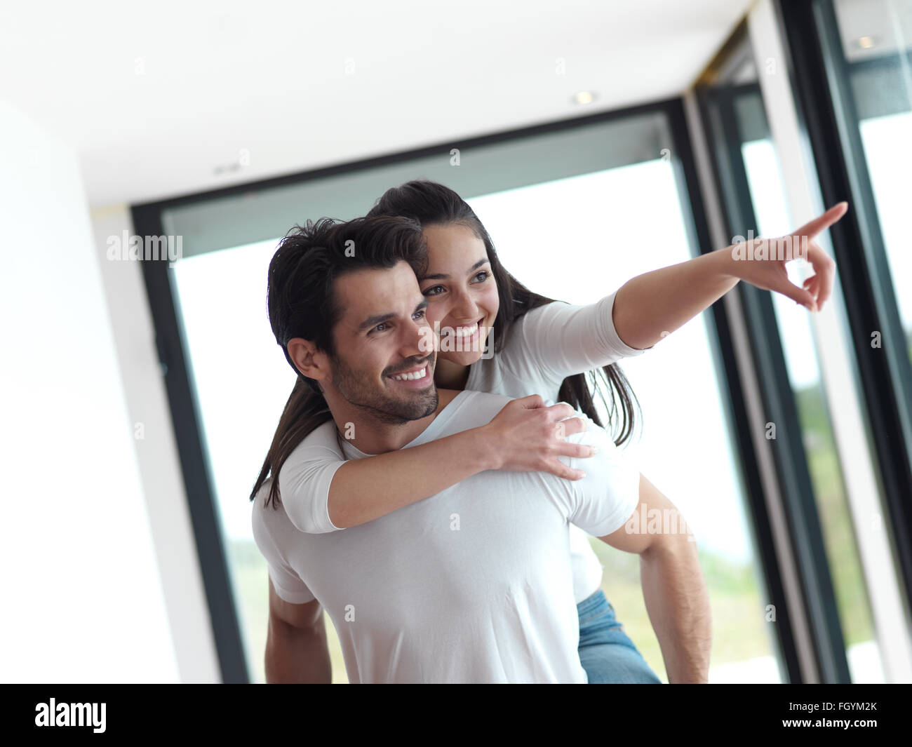 happy young romantic couple have fun and relax at home indoors Stock ...