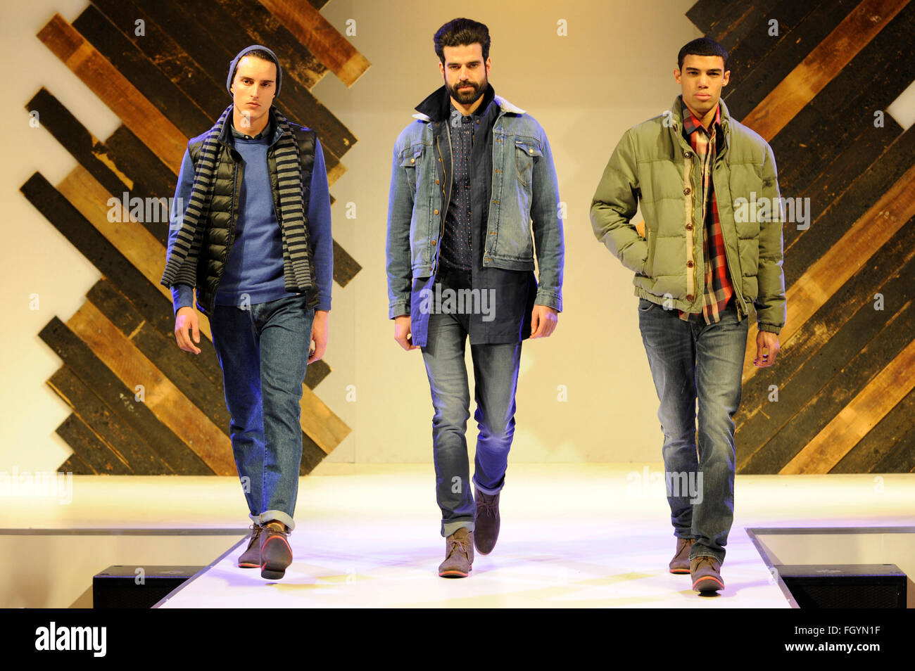 Models on the menswear catwalk at Moda, Birmingham NEC, UK, 22nd ...
