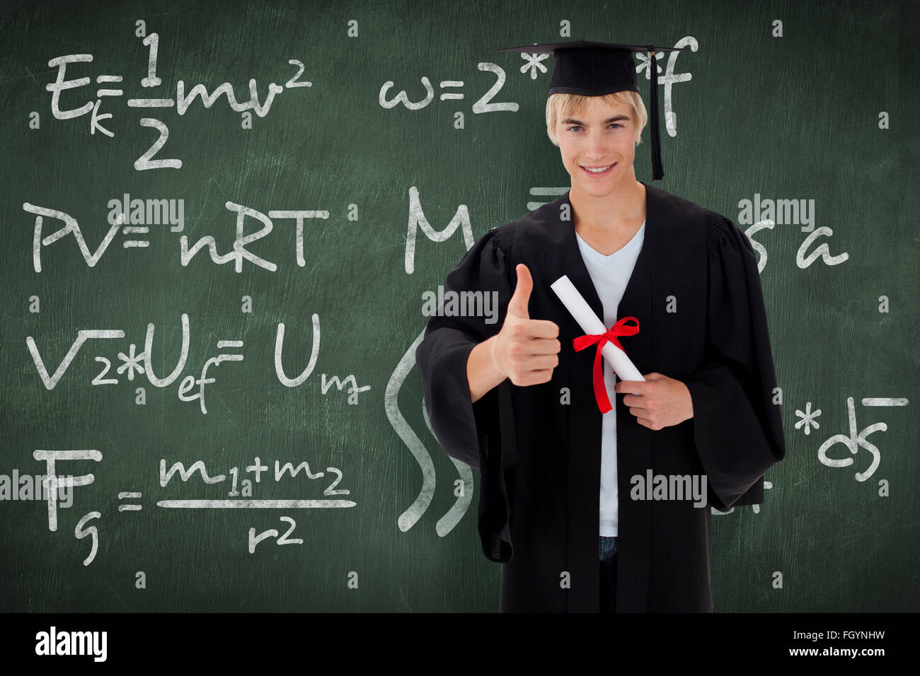 Composite image of happy teen guy celebrating graduation Stock Photo ...