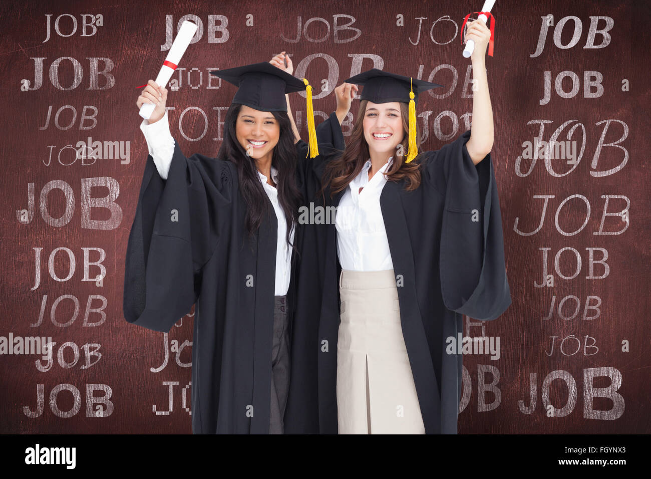 Composite image of two women celebrating their graduation Stock Photo ...