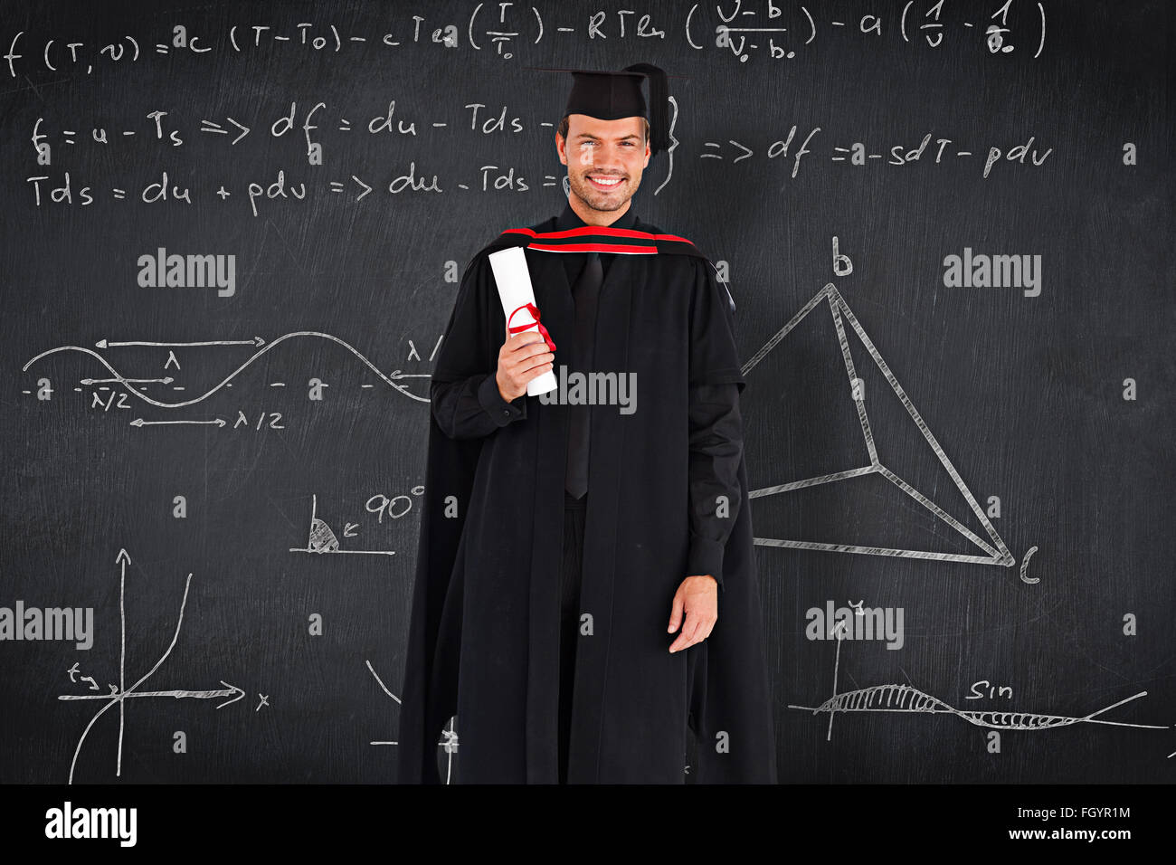 Composite image of charming graduate boy with his diploma Stock Photo ...