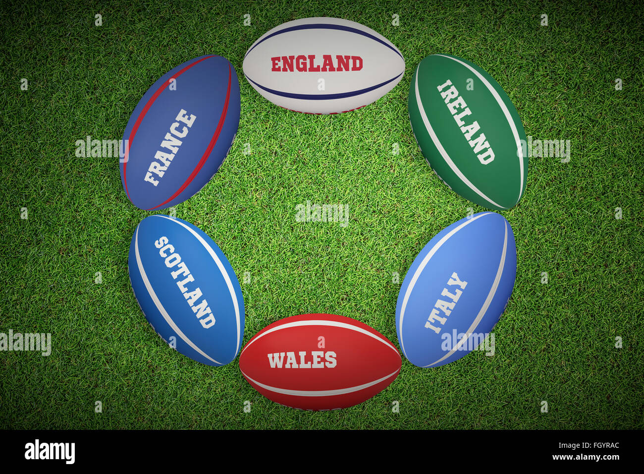 Composite image of six nations rugby balls Stock Photo - Alamy