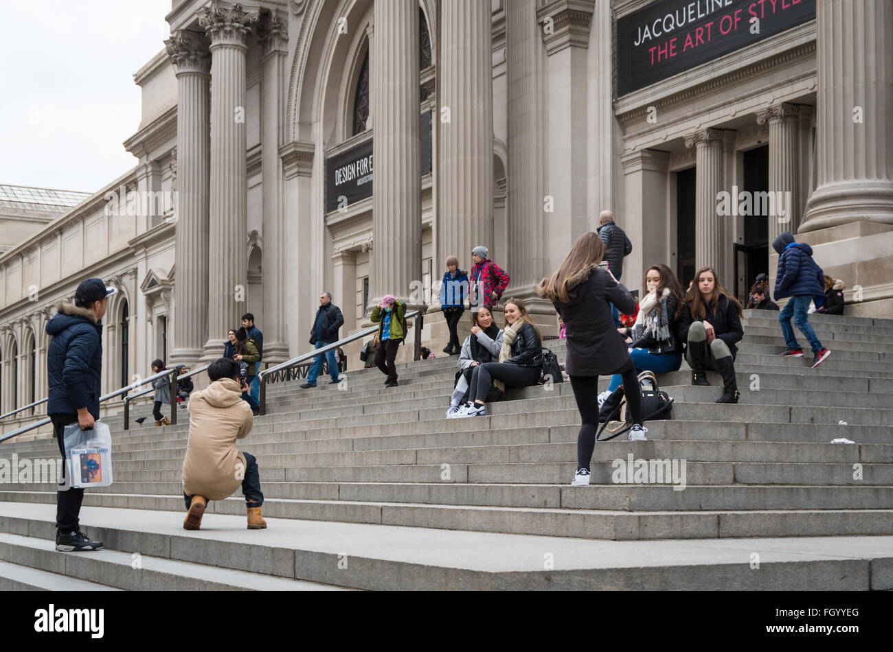 People on the steps outside the Metropolitan Museum of Art in New York ...
