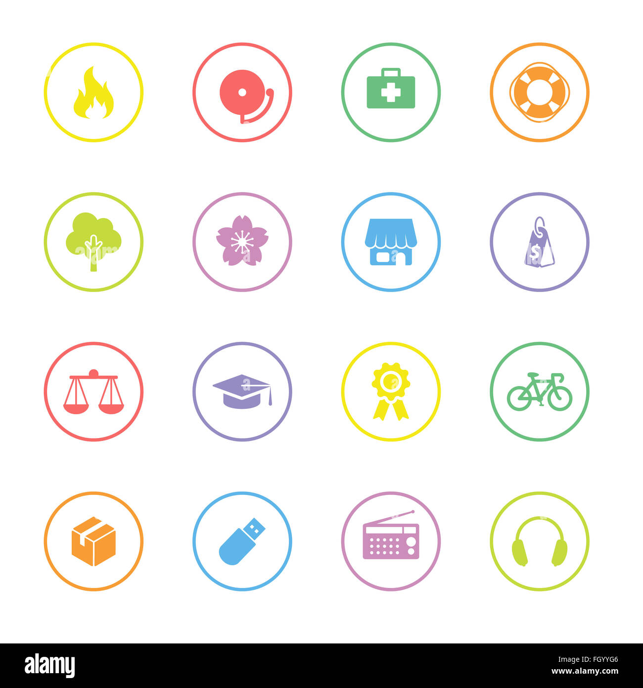 [JPEG] Colorful simple flat icon set 6 with circle frame Stock Photo ...